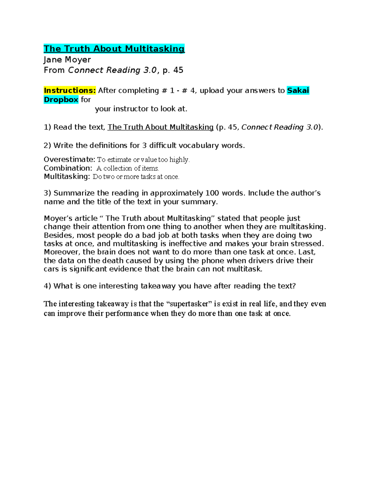 The Truth About Multitasking - 45 Instructions: After completing # 1 - # 4, upload your answers ...