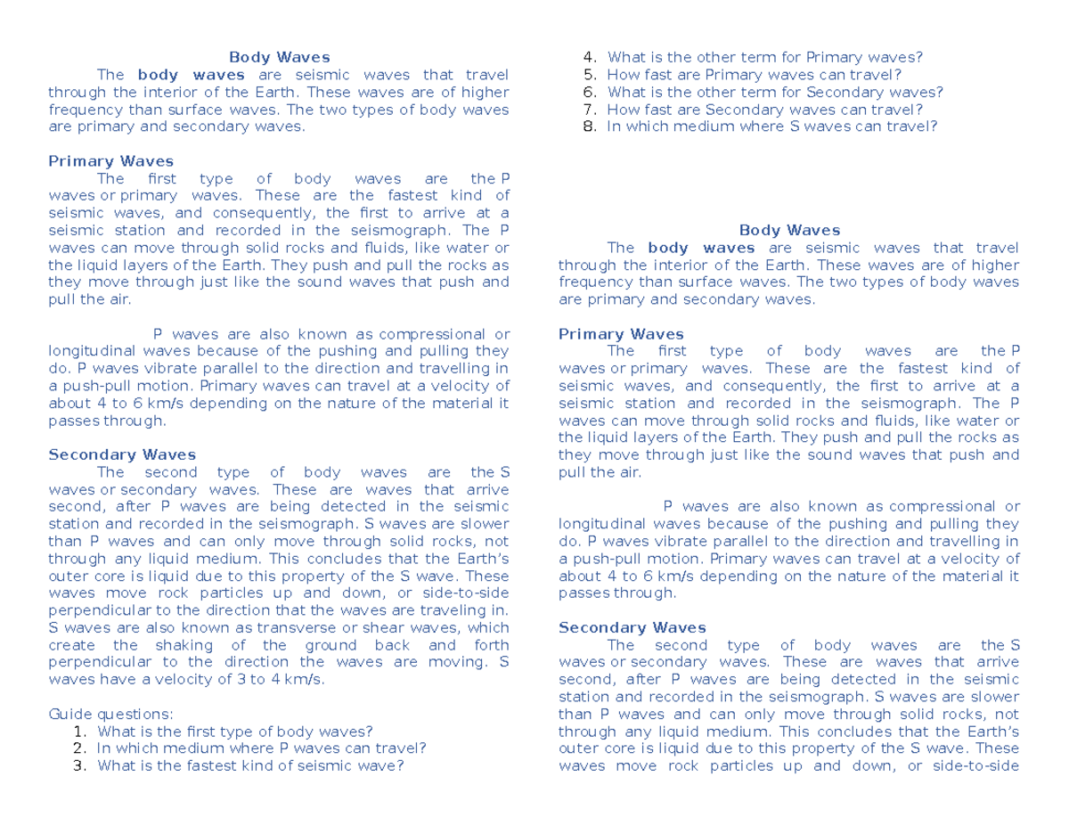 Body Wave reading selection - Body Waves The body waves are seismic ...