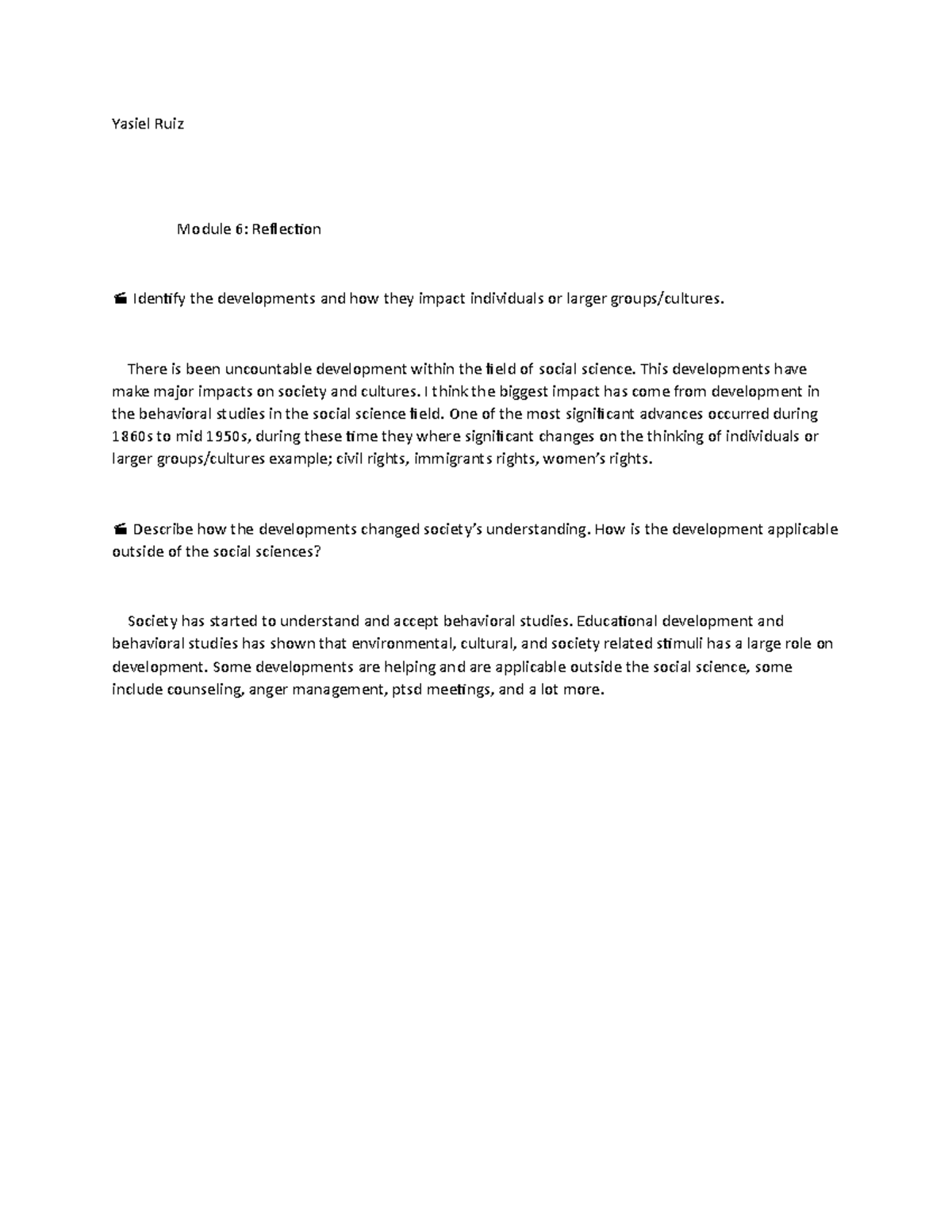 Module 6 reflection - Yasiel Ruiz Module 6: Reflection Identify the ...