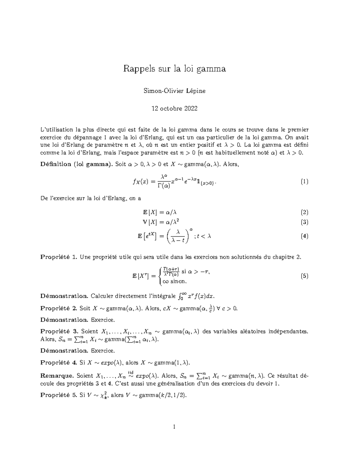 Loi-gamma - Résumé de la loi gamma - Rappels sur la loi gamma Simon ...