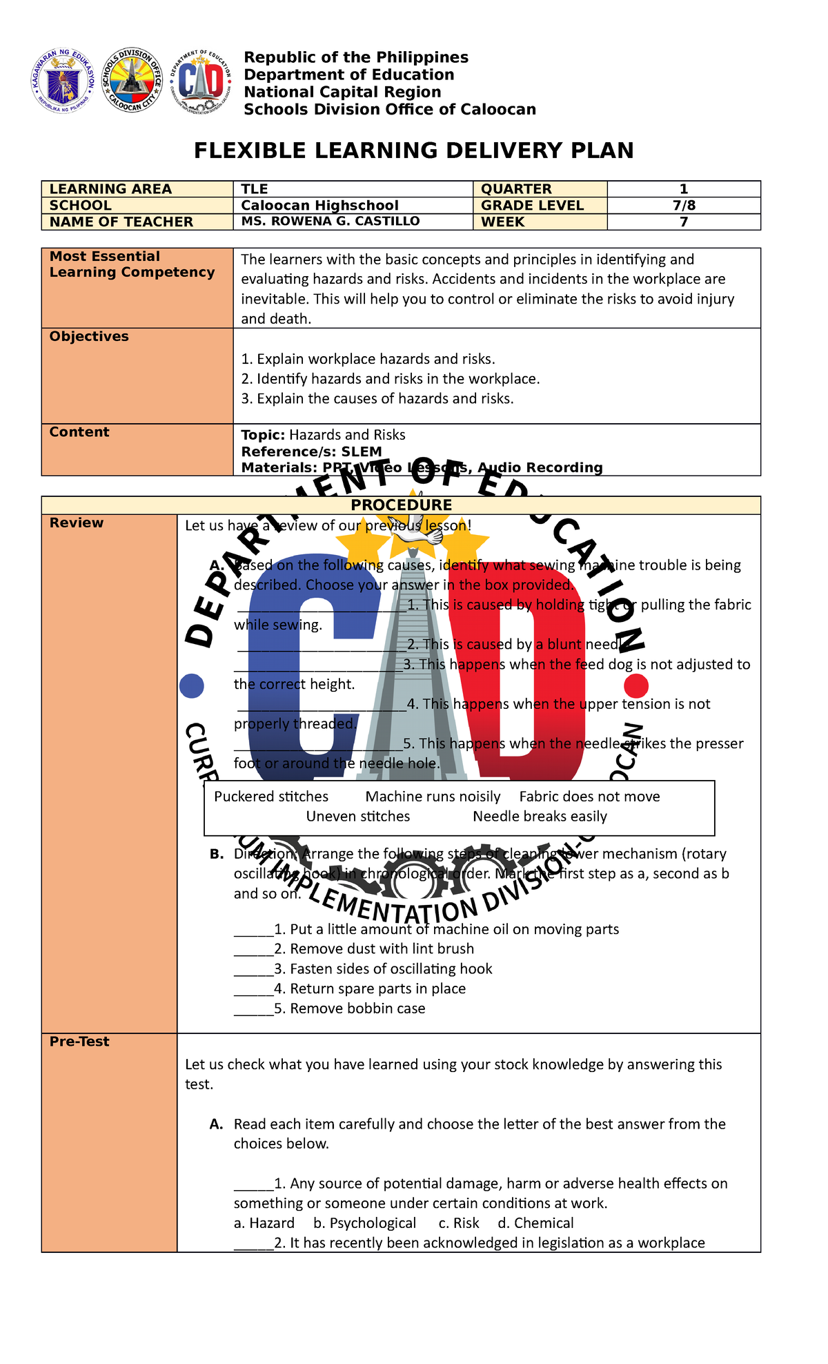 LESSON PLAN FOR TLE - Department of Education National Capital Region ...