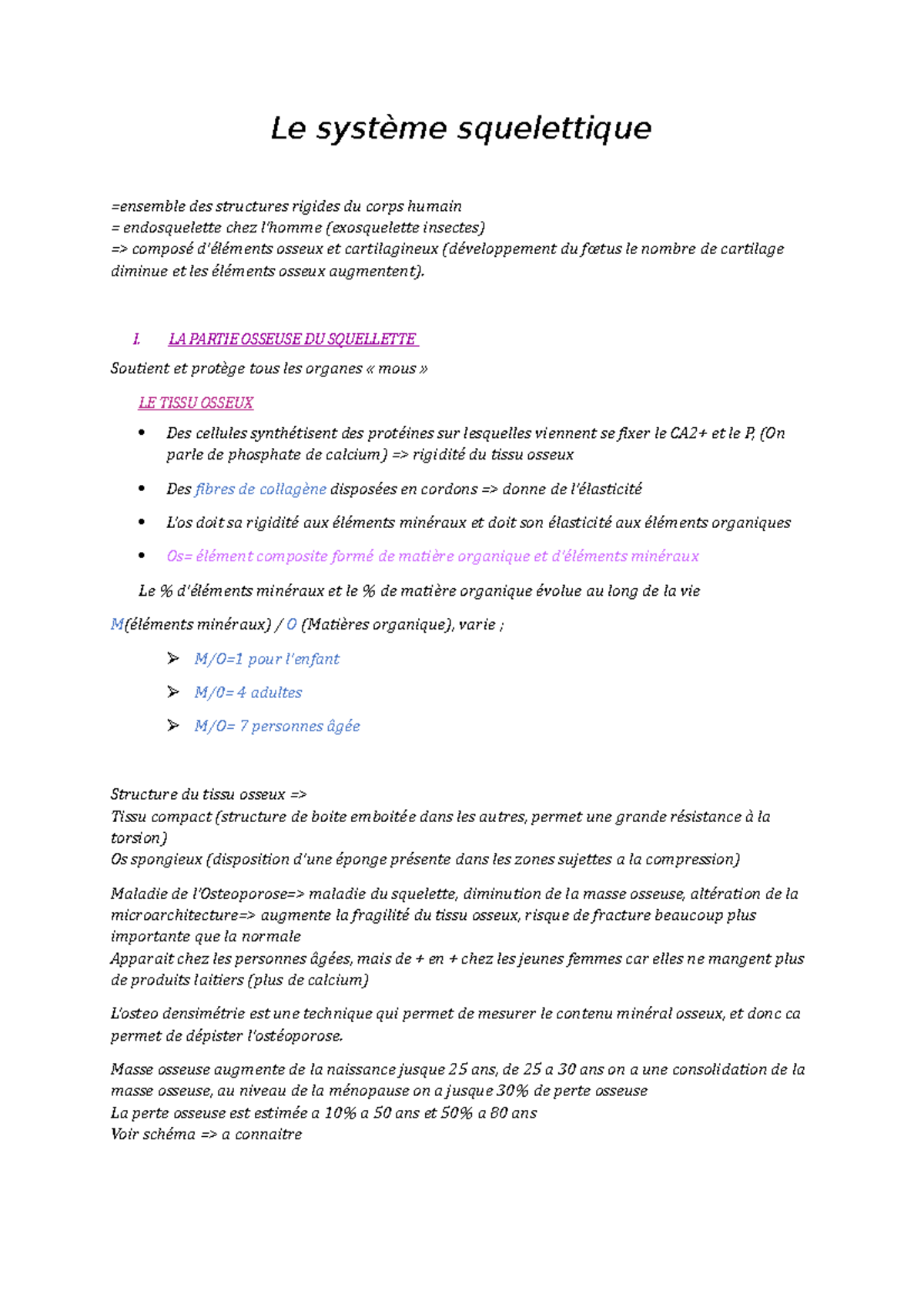 Le système squelettique - Le système squelettique =ensemble des ...