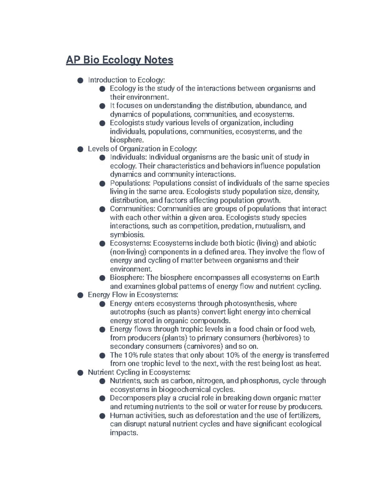 AP Bio Ecology Notes - It focuses on understanding the distribution ...