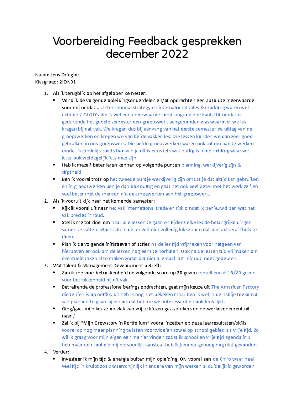 Voorbereiding Feedback gesprekken december 2022 - Als ik terugblik op ...