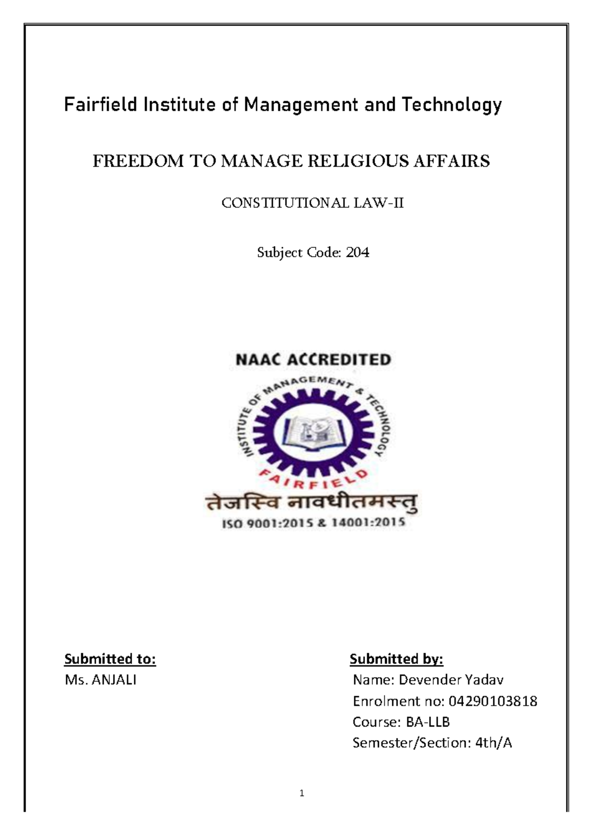 204 constitutional law-ll 04290103818 - Fairfield Institute of ...