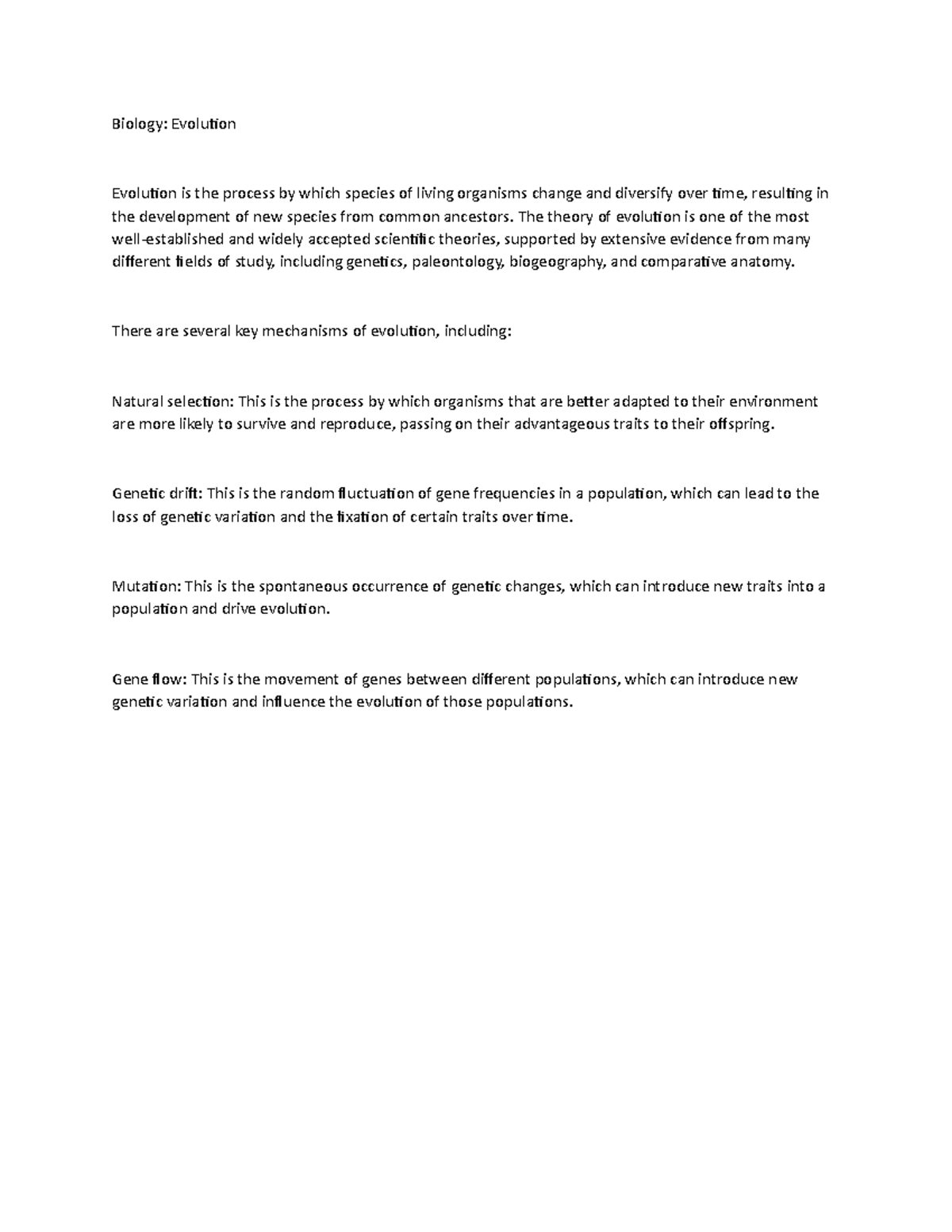 Evolution - lectures notes from biology 101 - Biology: Evolution ...