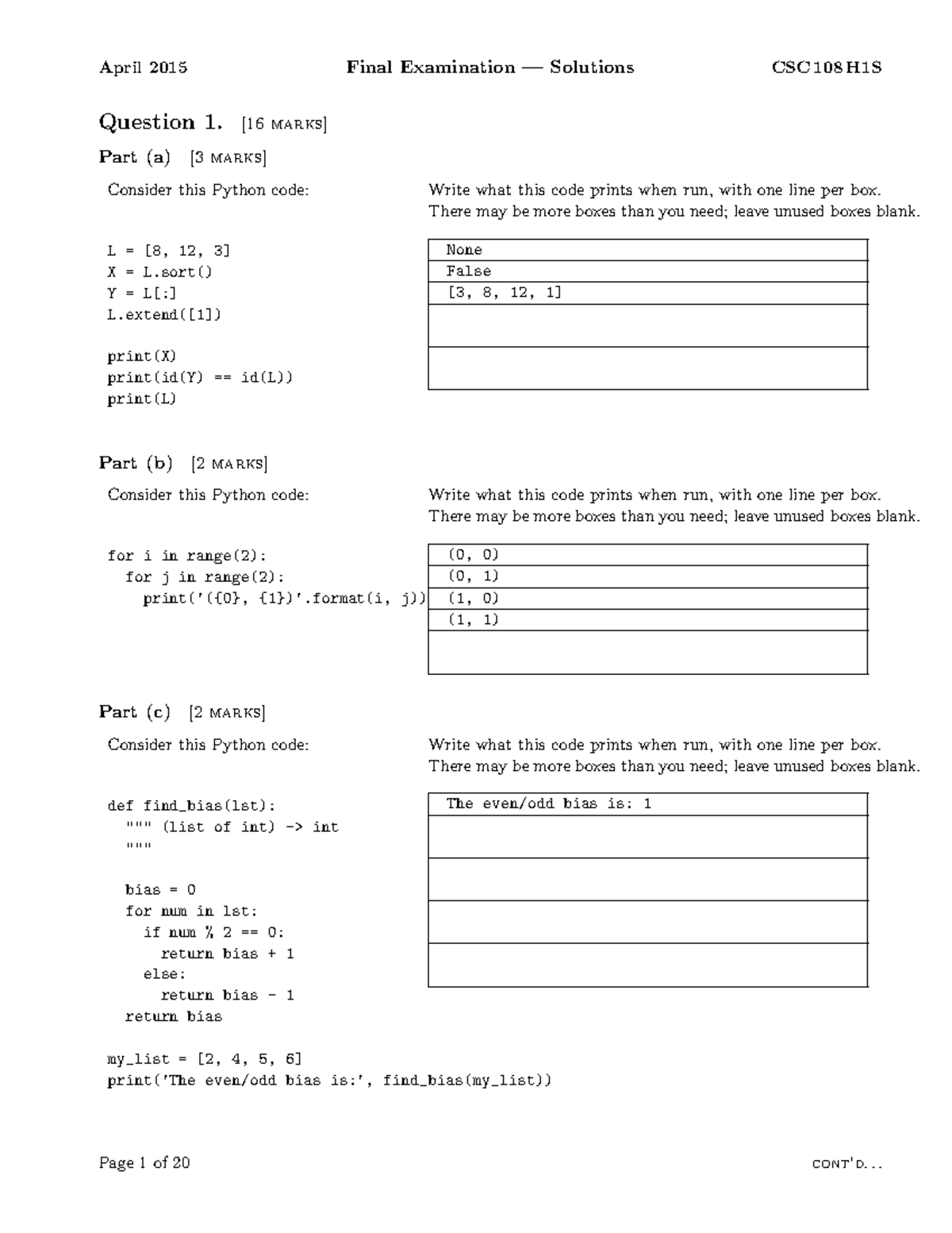 Final exam, questions and answers - Final Examination — Solutions April ...