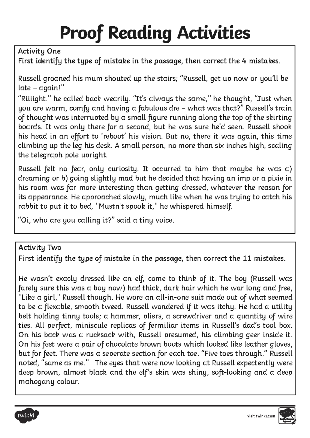 Proofreading passages - Proof Reading Activities Activity One First ...