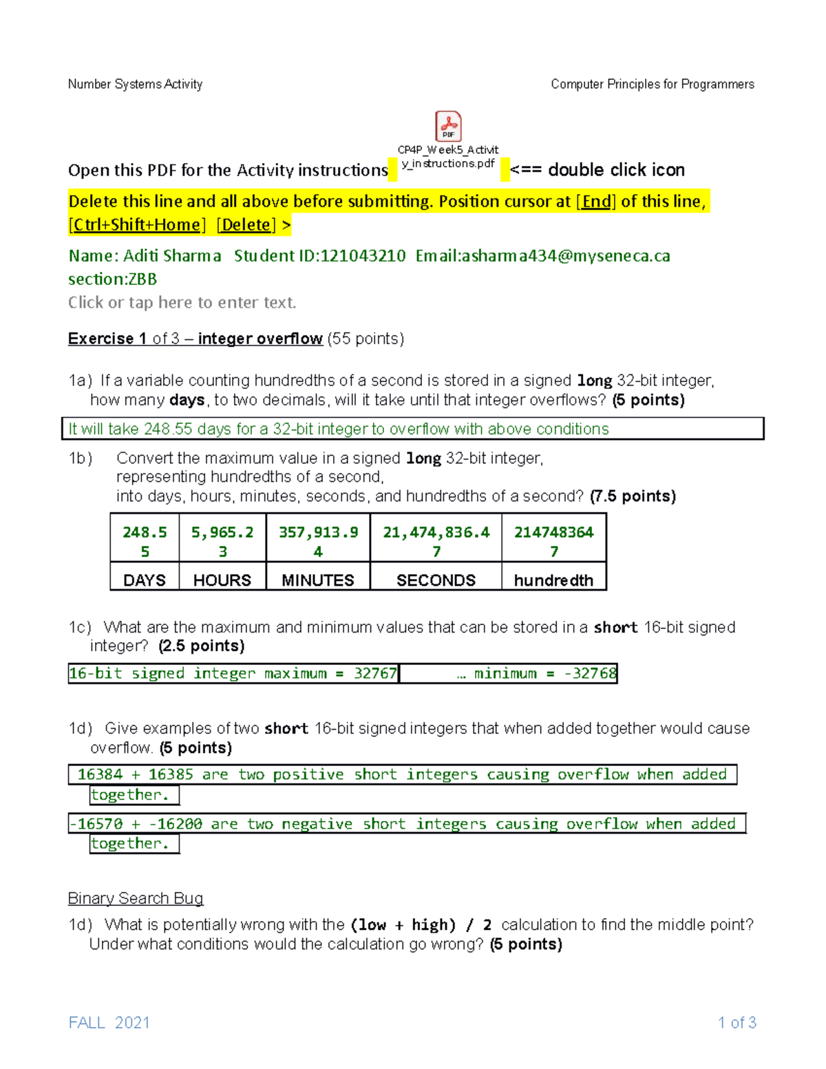 CP4P Week5 Activity ANS - Number Systems Activity Computer Principles ...