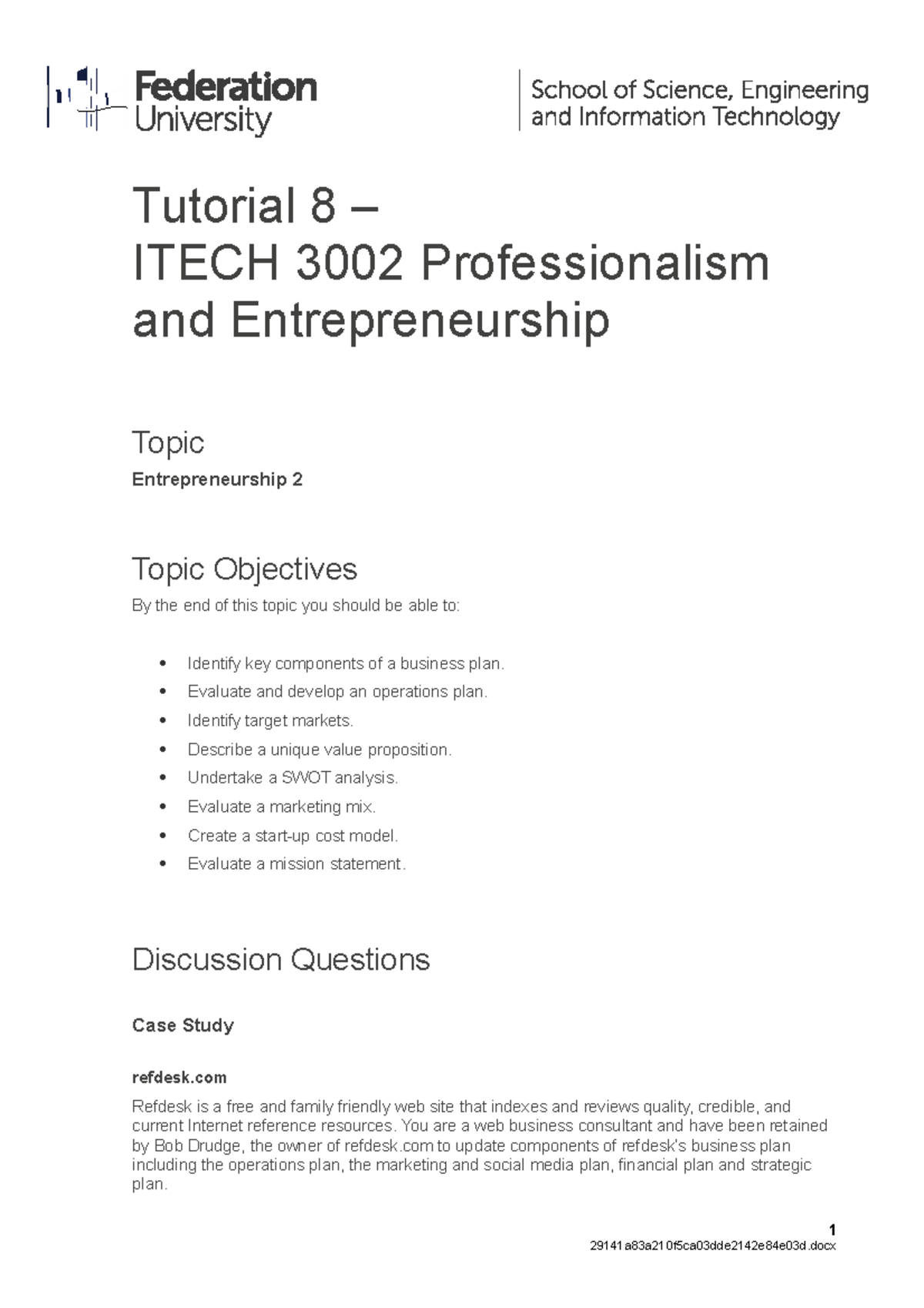 ITECH 3002 - tutorial 08 - Tutorial 8 – ITECH 3002 Professionalism and ...