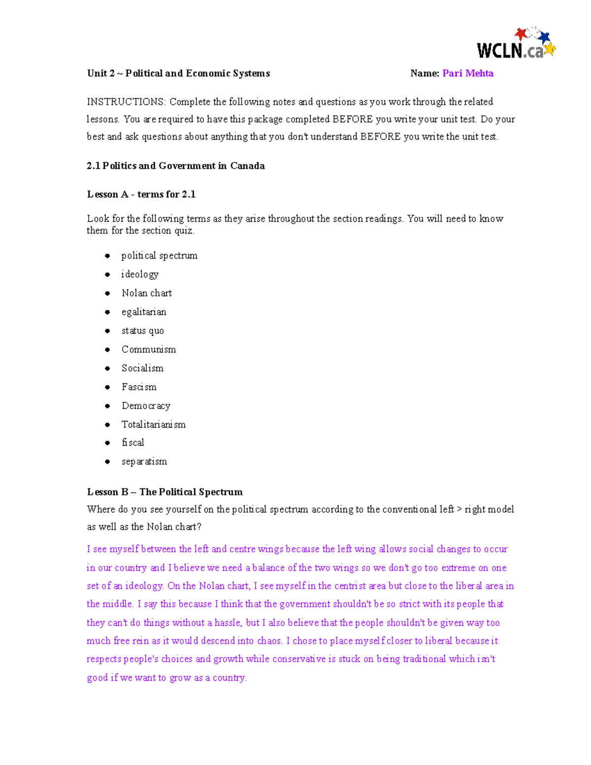 SS 10 U2 LG - assignment - Unit 2 ~ Political and Economic Systems Name ...