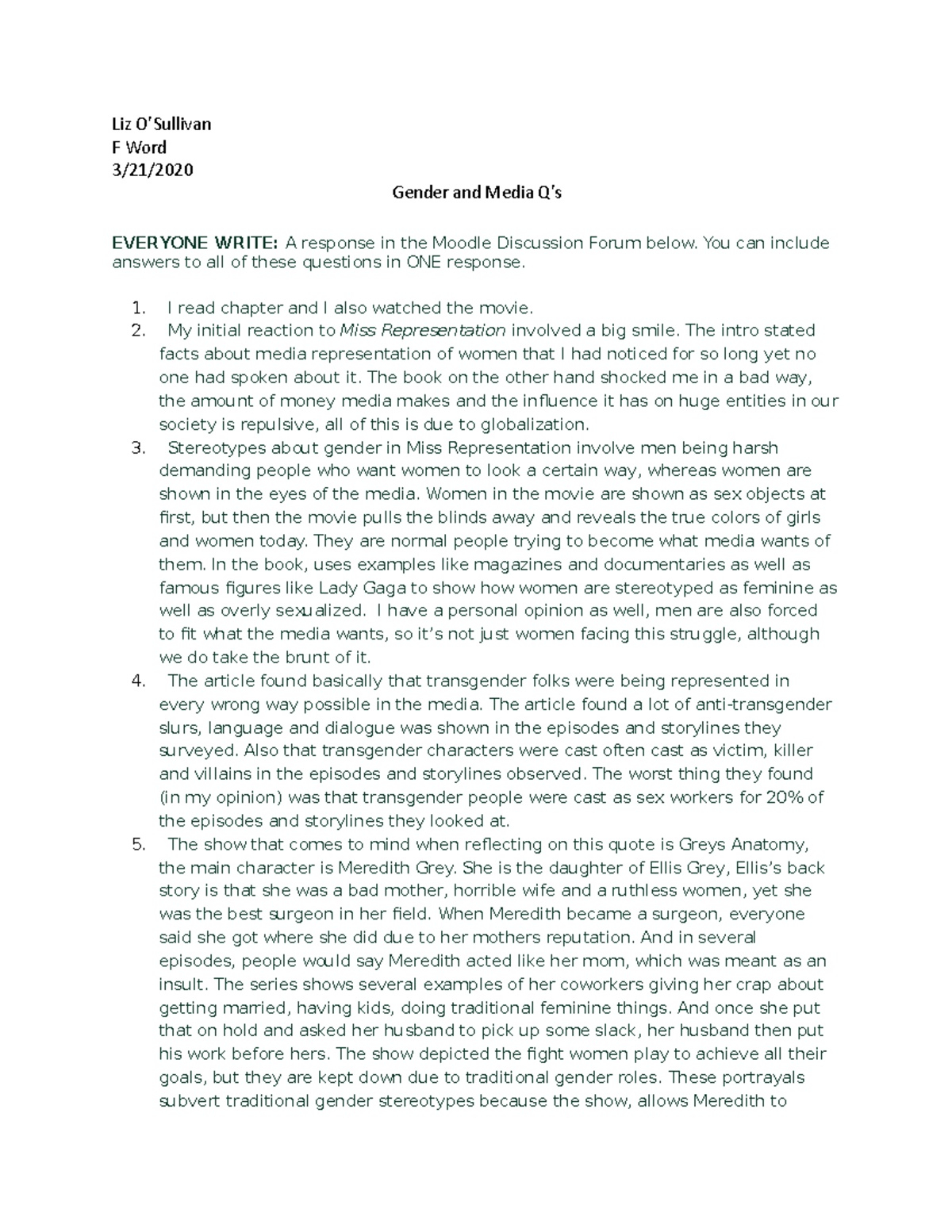 Gender Stereotypes in Media and TV Shows - Studocu