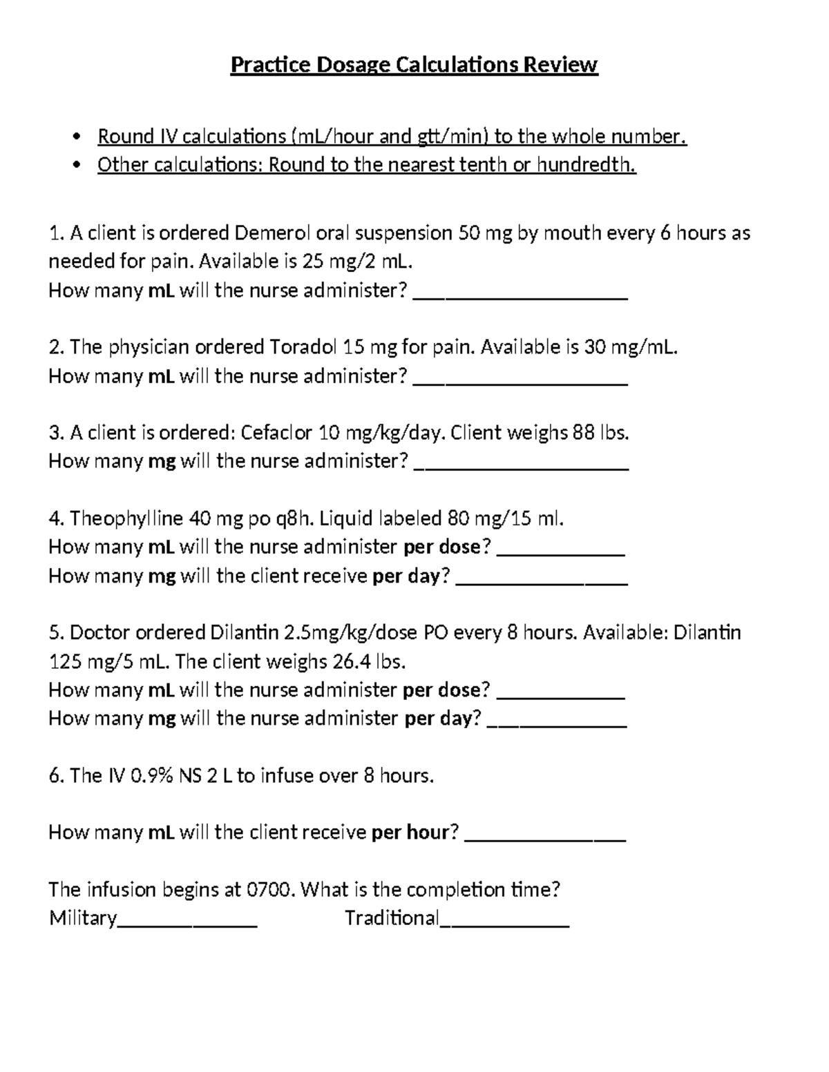 Practice Dosage Calculations Review Term#3 - Practice Dosage ...