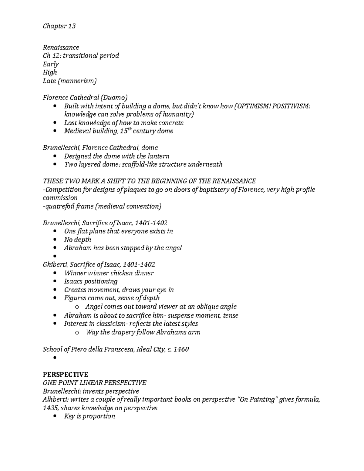 Ch 13 Notes - Renaissance Ch 12: transitional period Early High Late ...