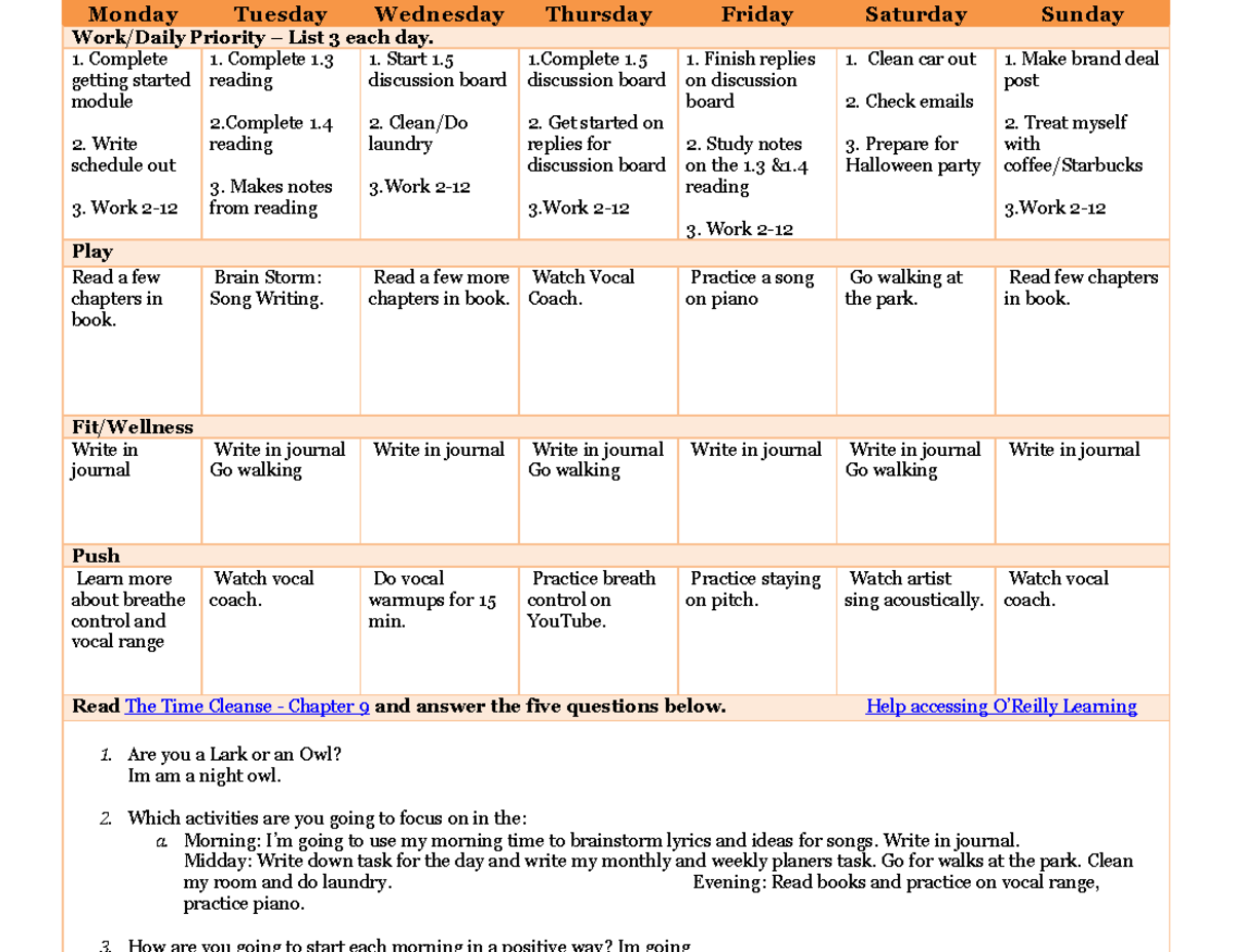 Heaven Parsons Weekly Plan 1 Week1 - Monday Tuesday Wednesday Thursday Friday Saturday Sunday ...