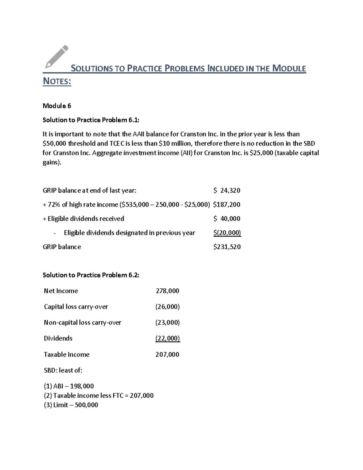 Solution to Modules 6 practice problems - SOLUTIONS TO PRACTICE ...
