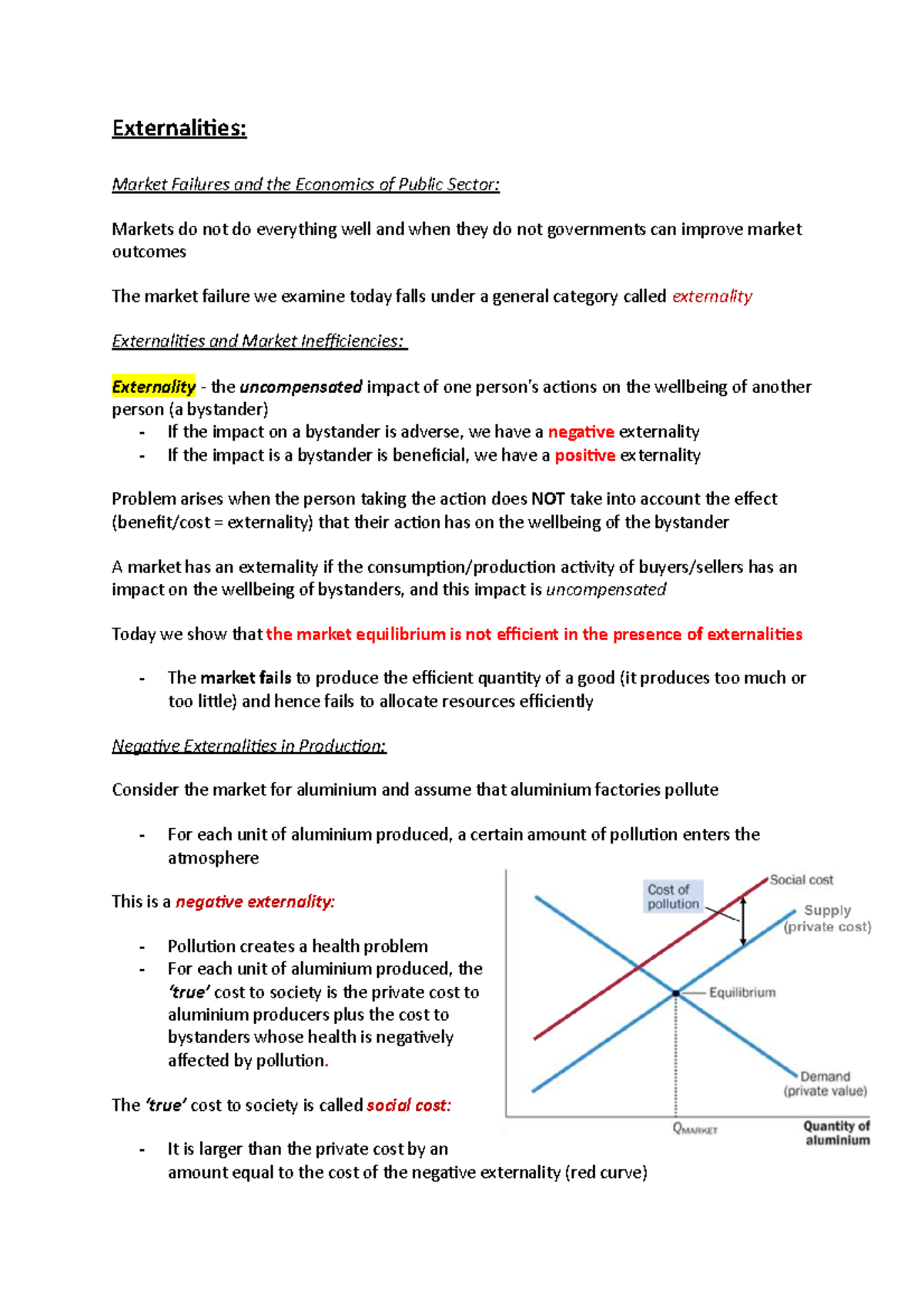 Externalities Notes - Externalities: Market Failures and the Economics ...