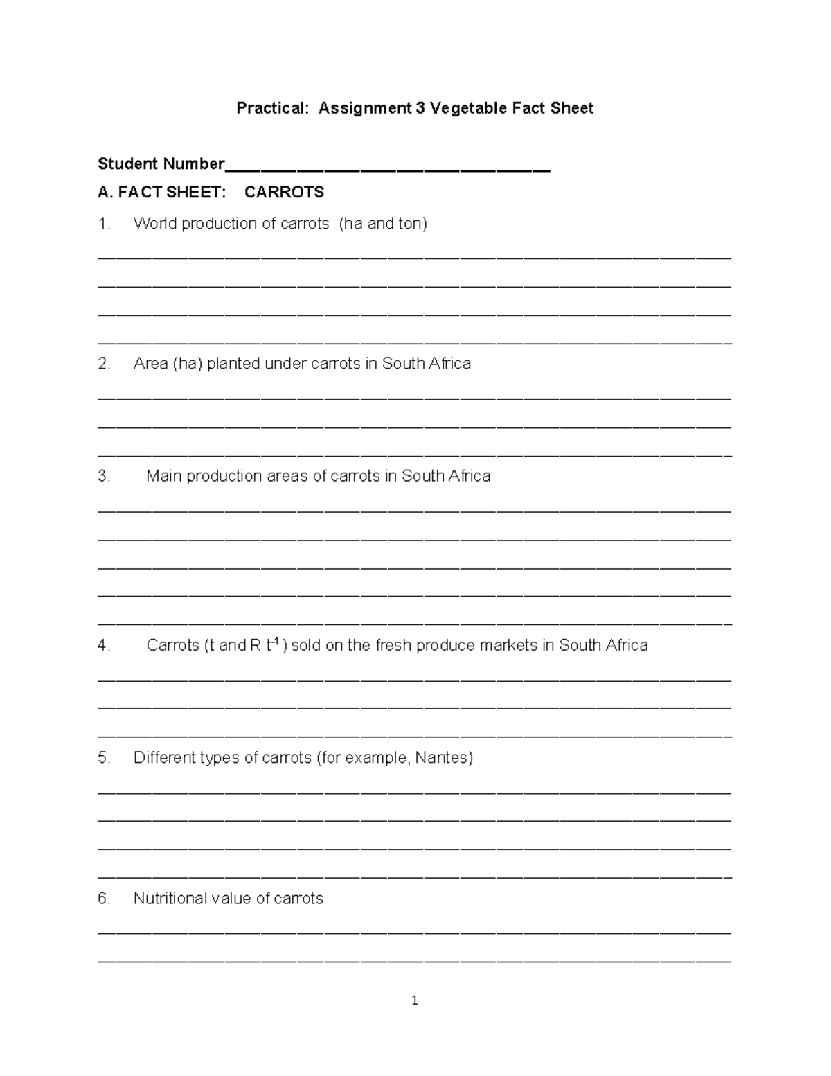 Practical Vegetables FACT Sheet - AGRI 2614 - UFS UV - Studocu
