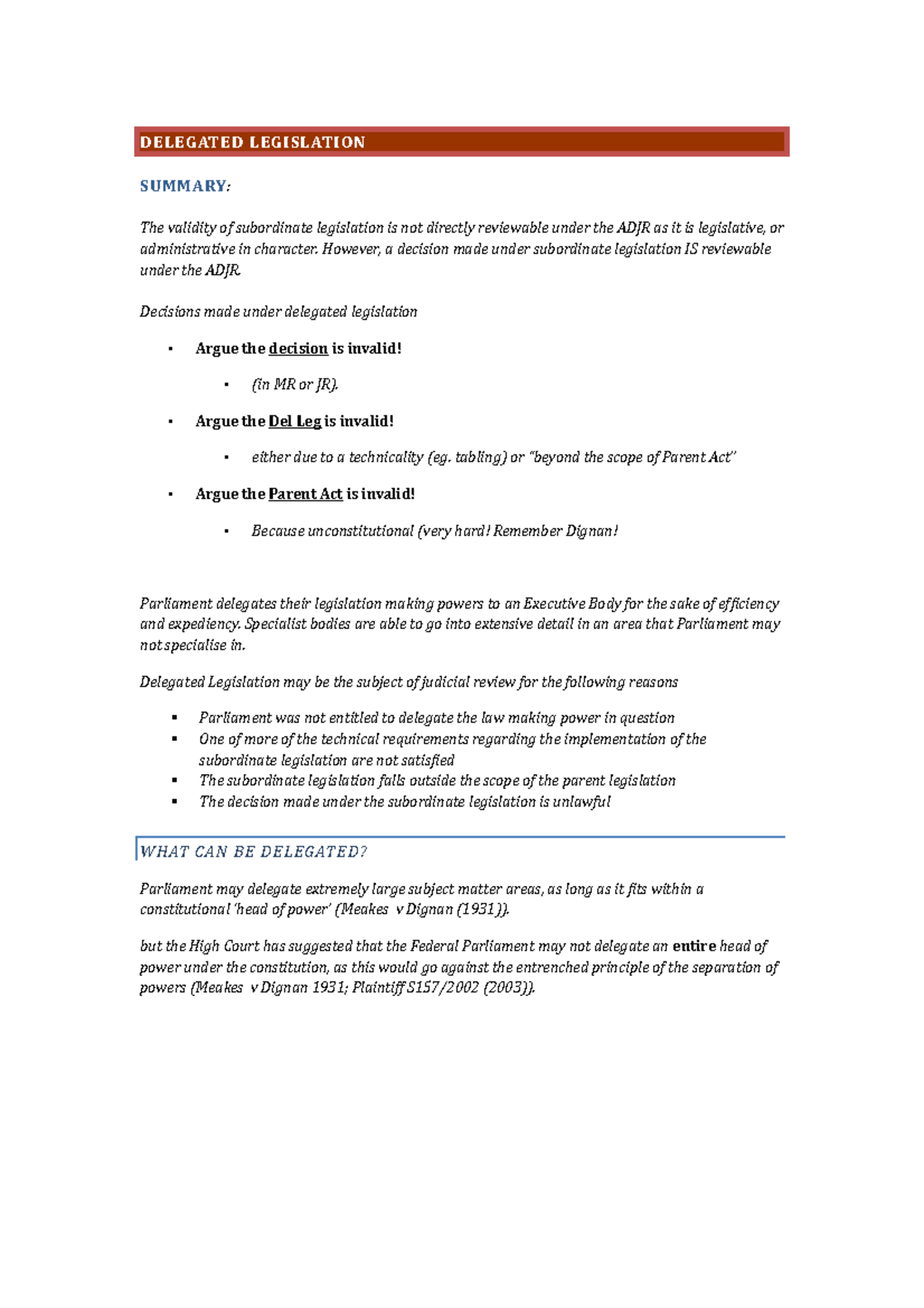 Summary - lecture 8-9 - Delegated Legislation - DELEGATED LEGISLATION ...