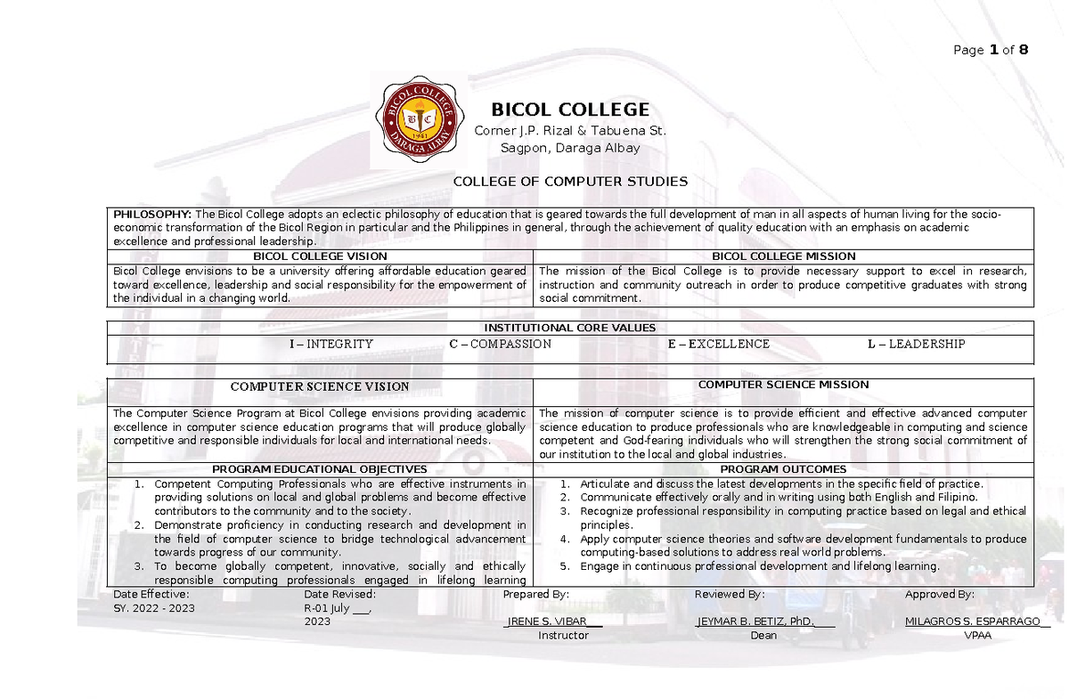 CS DS101 - Discrete 1 - BICOL COLLEGE Corner J. Rizal & Tabuena St ...