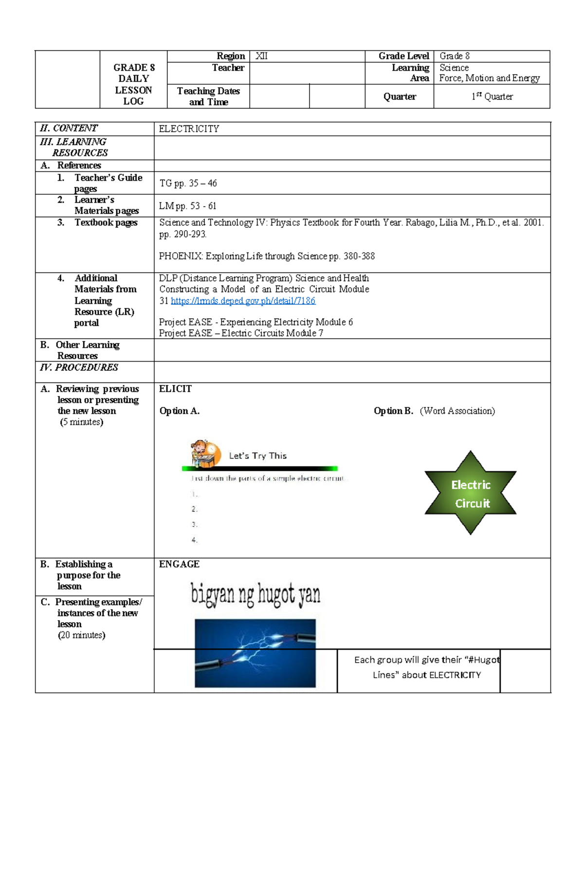 3 - Lesson Plan - GRADE 8 DAILY LESSON LOG Region XII Grade Level Grade ...