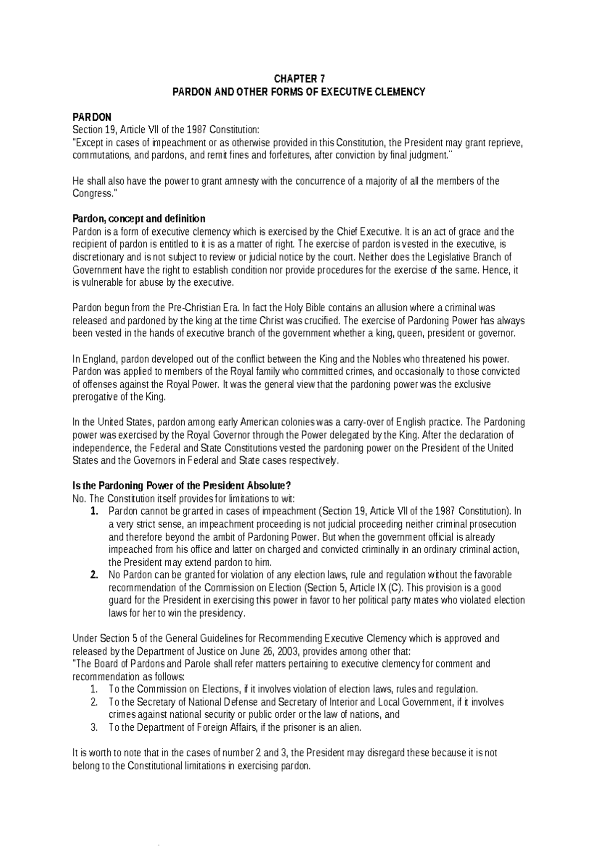 Final non insti - Reviewer for board exam - CHAPTER 7 PARDON AND OTHER ...