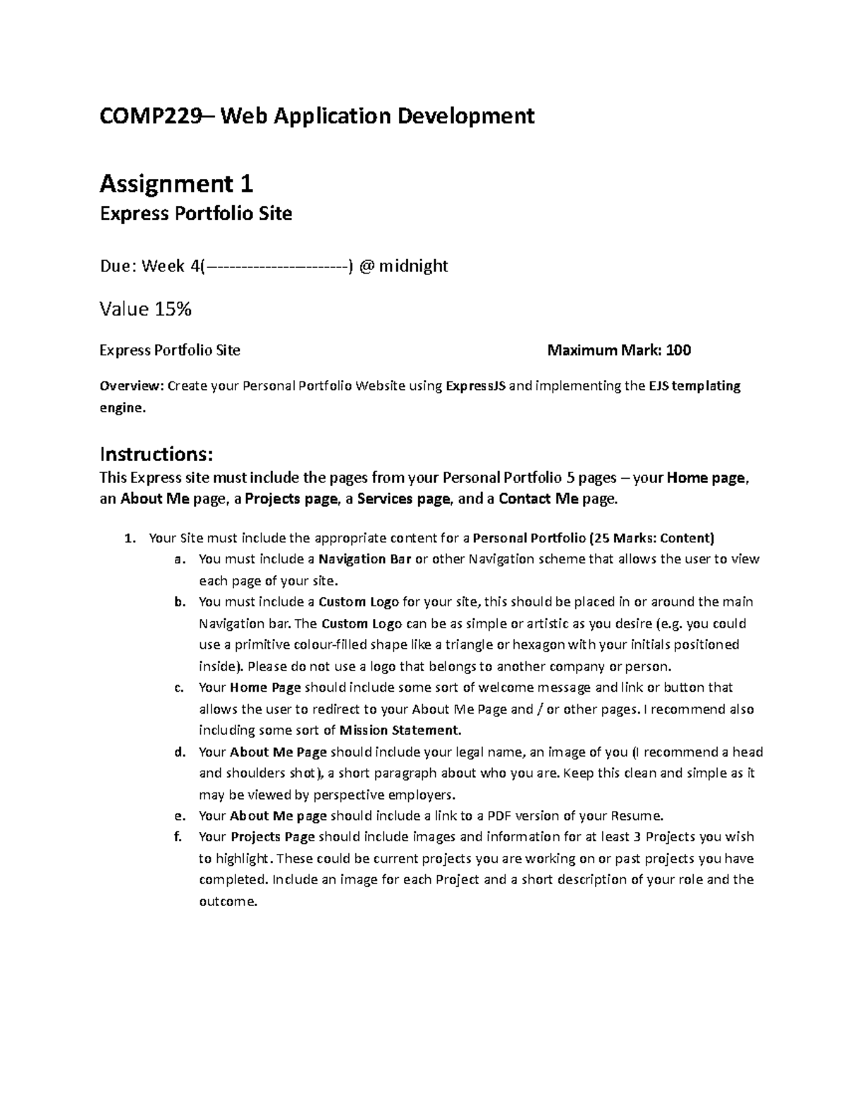 Web Application Development Assignment 1 Express Portfolio Site - Studocu