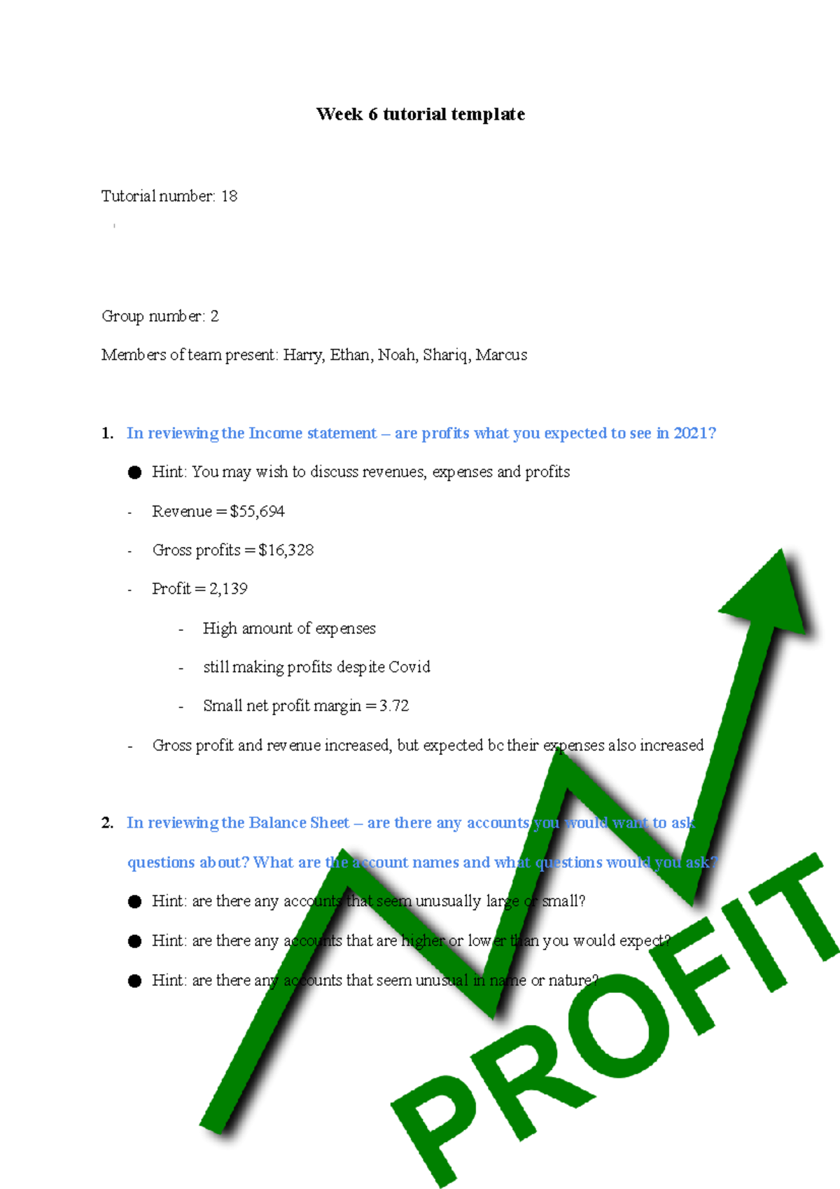 Week 6 tutorial template - Week 6 tutorial template Tutorial number: 18 Group number: 2 Members ...
