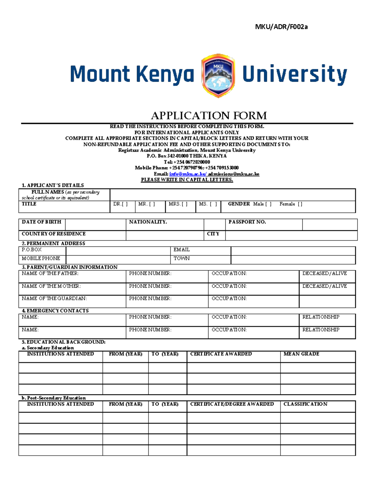 Mount-Kenya-University-International Applicants Application Form - MKU ...