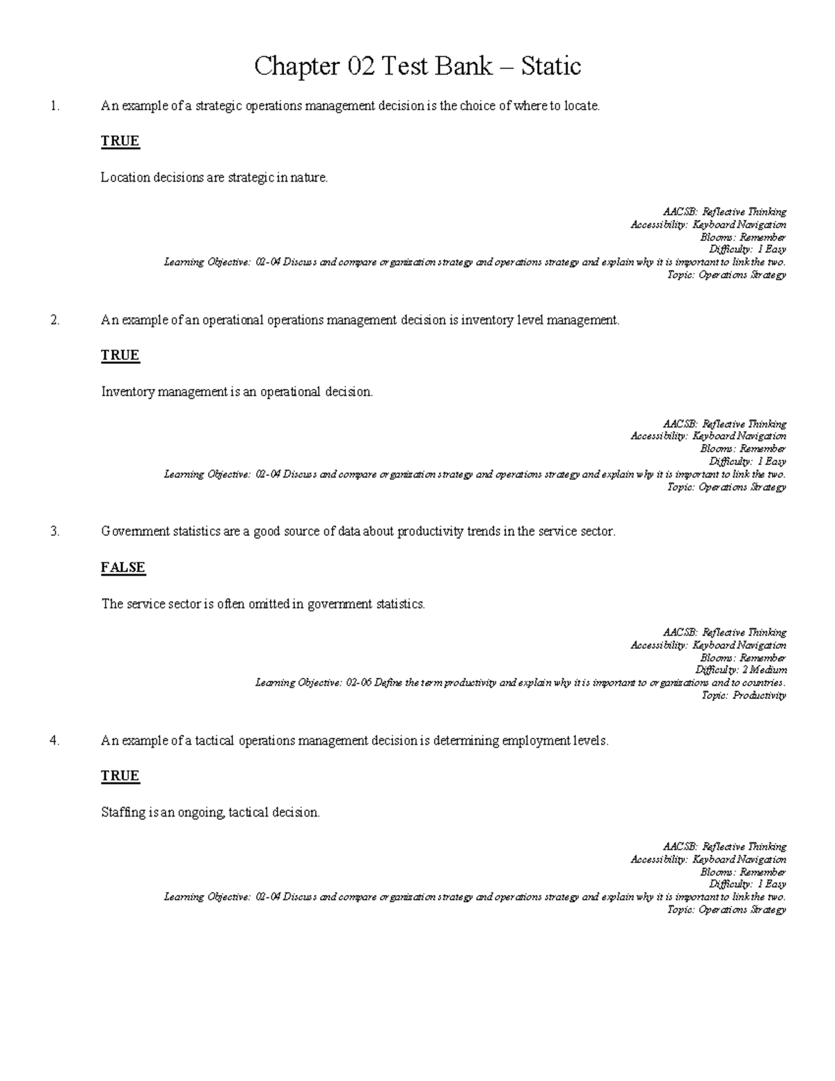 Stevenson Test Bank 13th edition - Chapter 1 Productivity - Chapter 02 ...