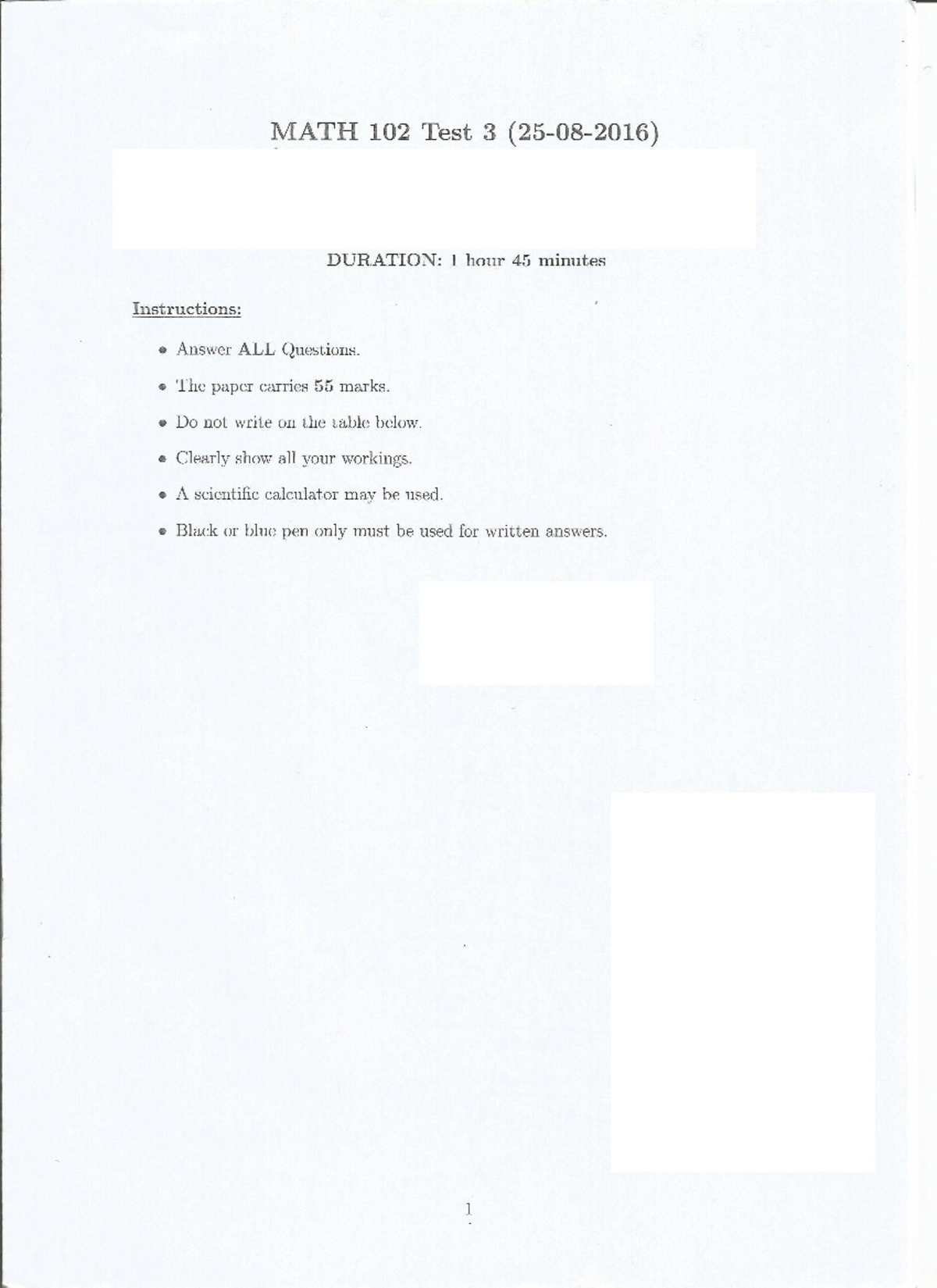 MATH 102 TEST 3 2016 - Test - Integral Calculus - Studocu