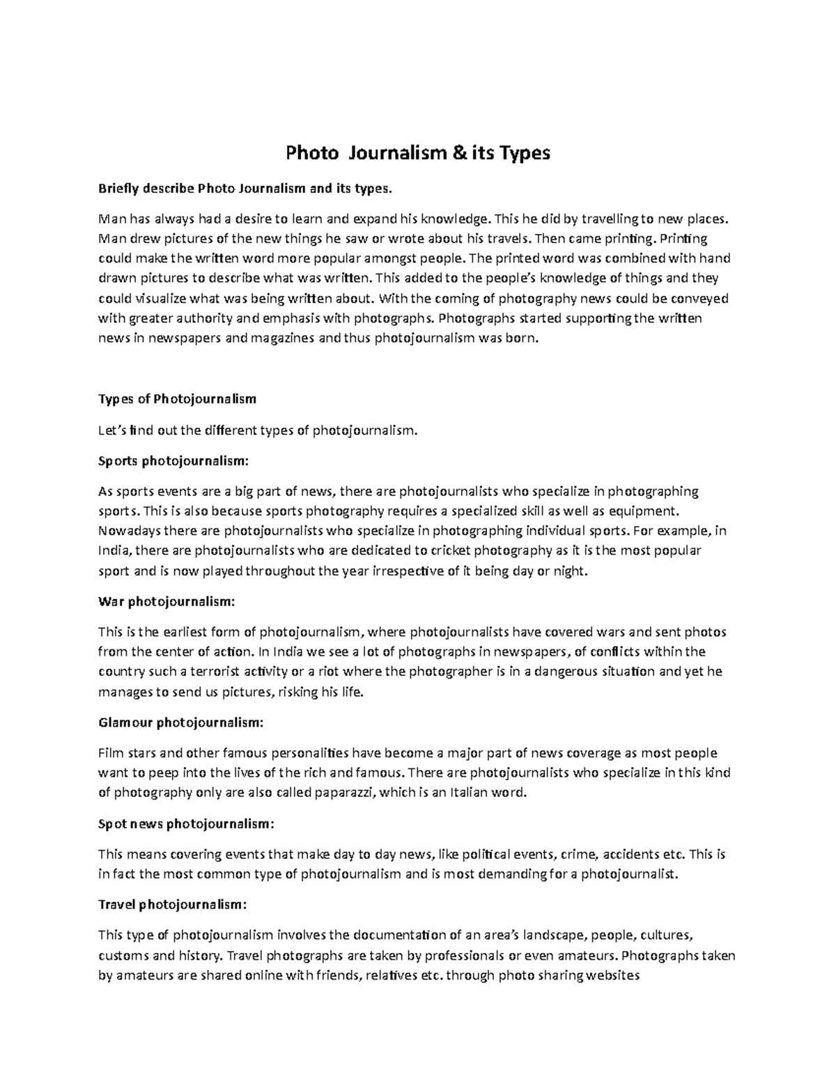 Photo Journalism - Lecture notes 3 - Photo Journalism & its Types ...