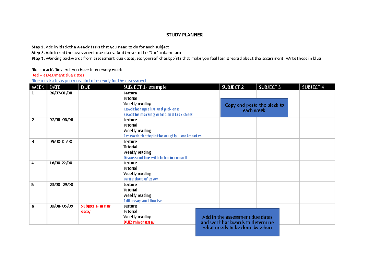Study Planner - for semester planning - STUDY PLANNER Step 1. Add in ...