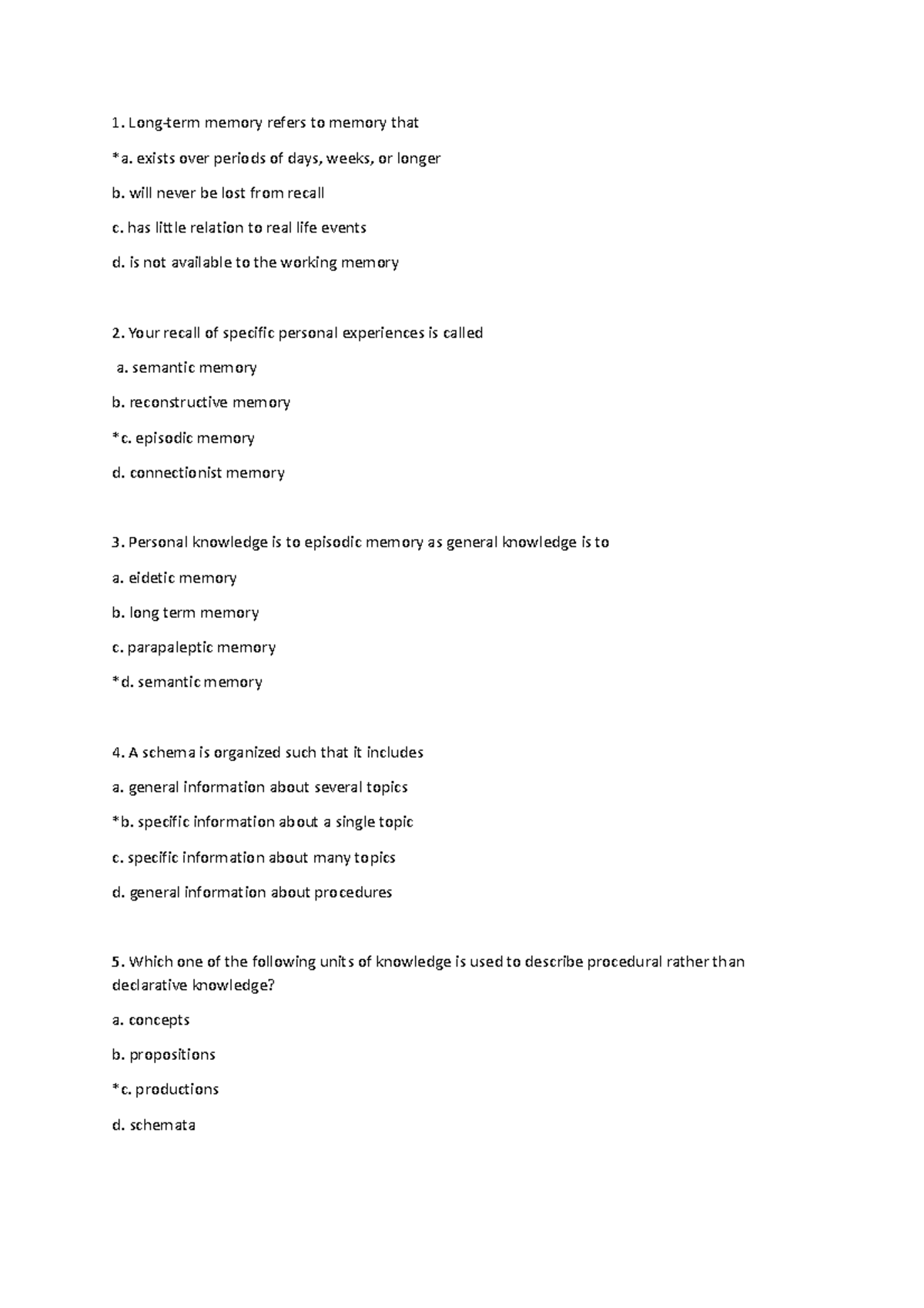 Cognitive Psychology Week 7 Progression Checking Quiz (Long-Term Memory ...
