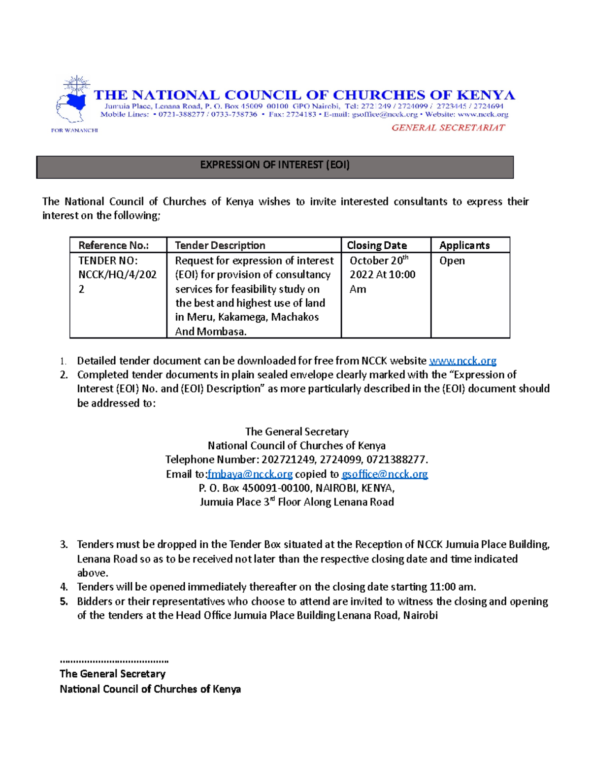 Expression OF Interest Advert - EXPRESSION OF INTEREST (EOI) The ...