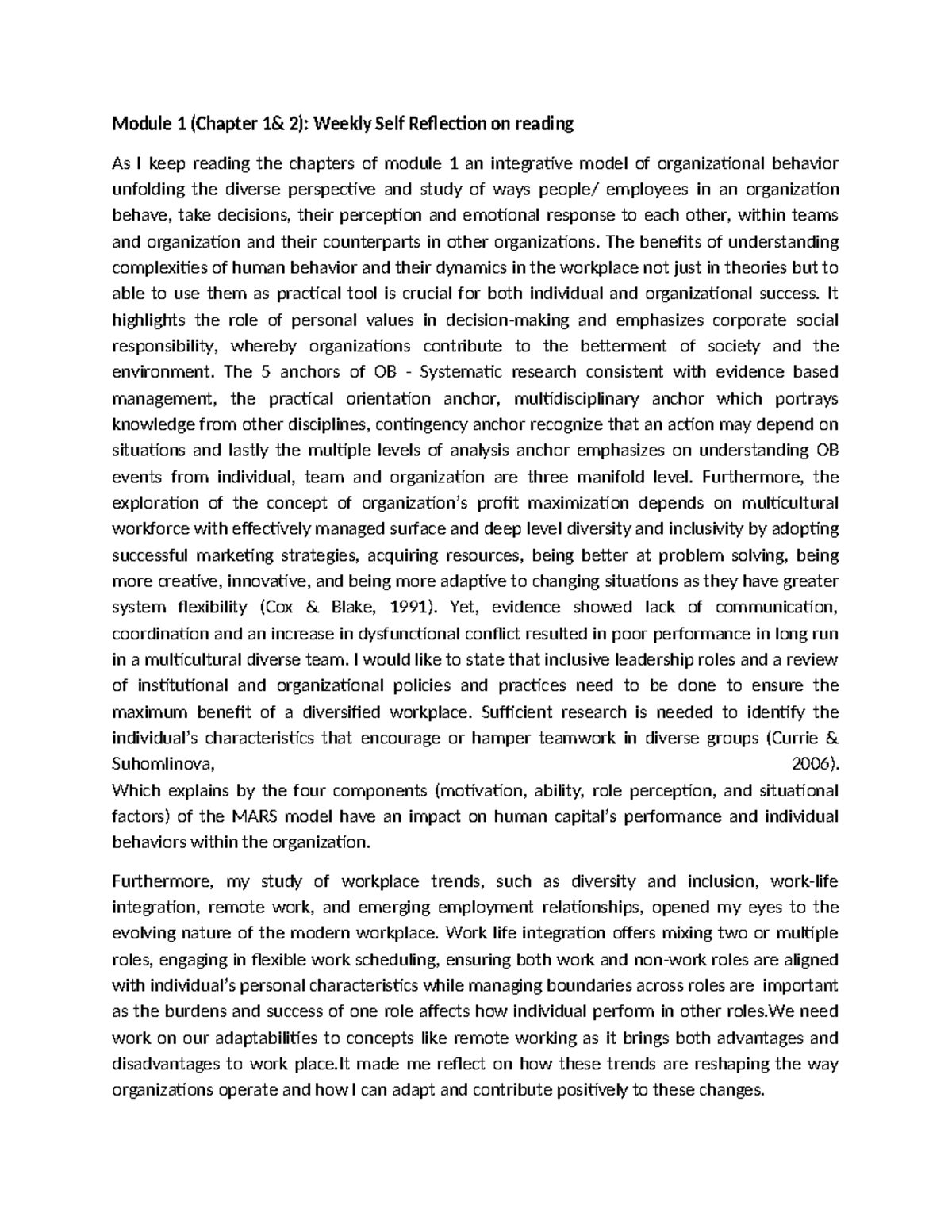 learning summaries Chapter 1 -2 - Module 1 (Chapter 1& 2): Weekly Self ...