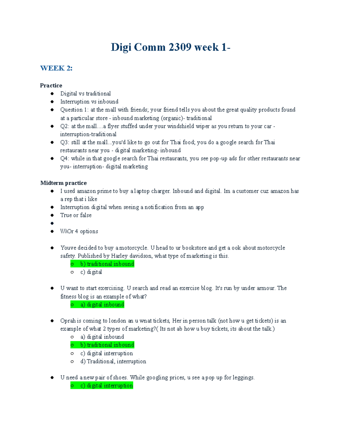2309 week 2 study midterm - Digi Comm 2309 week 1- WEEK 2: Practice Digital vs traditional - Studocu