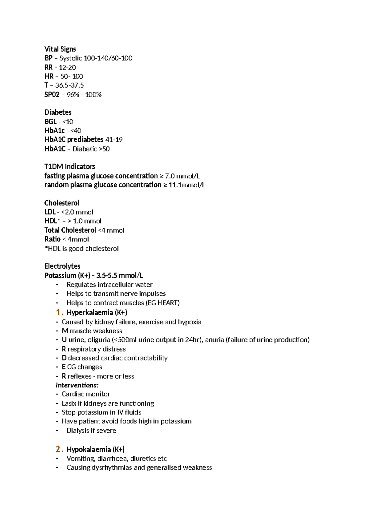 Normal Values + ACID BASE - Vital Signs BP – Systolic 100-140/60- RR ...