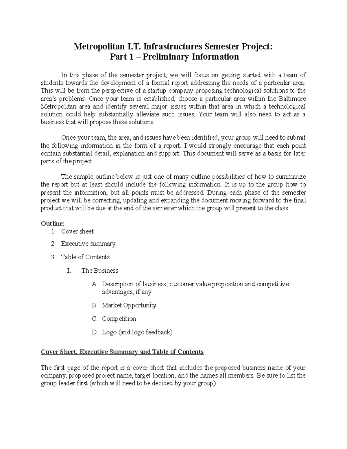 ITEC201 Phase 1 Project Requirments - Metropolitan I. Infrastructures Semester Project: Part 1 ...