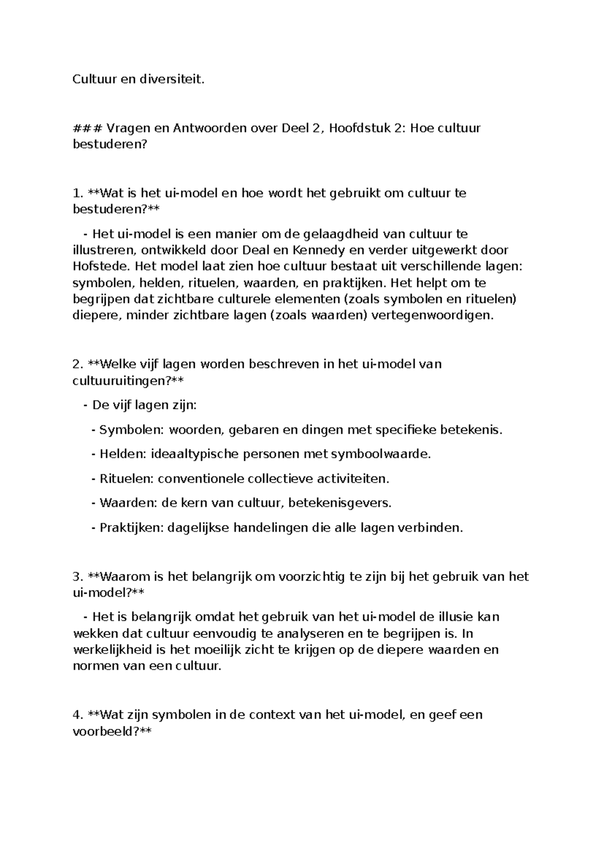 Oefenvragen deel 2 cultuur - Cultuur en diversiteit. Vragen en ...