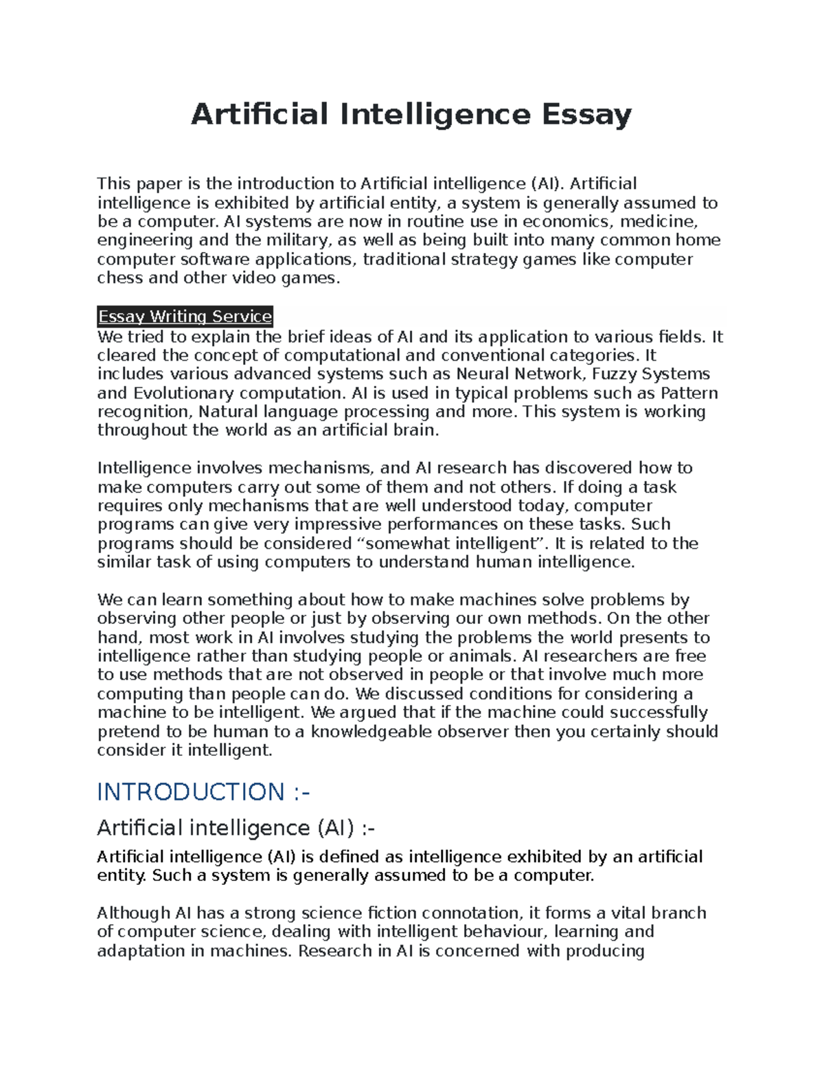 What Is Artificial Intelligence Essay At Mason Hurley Blog