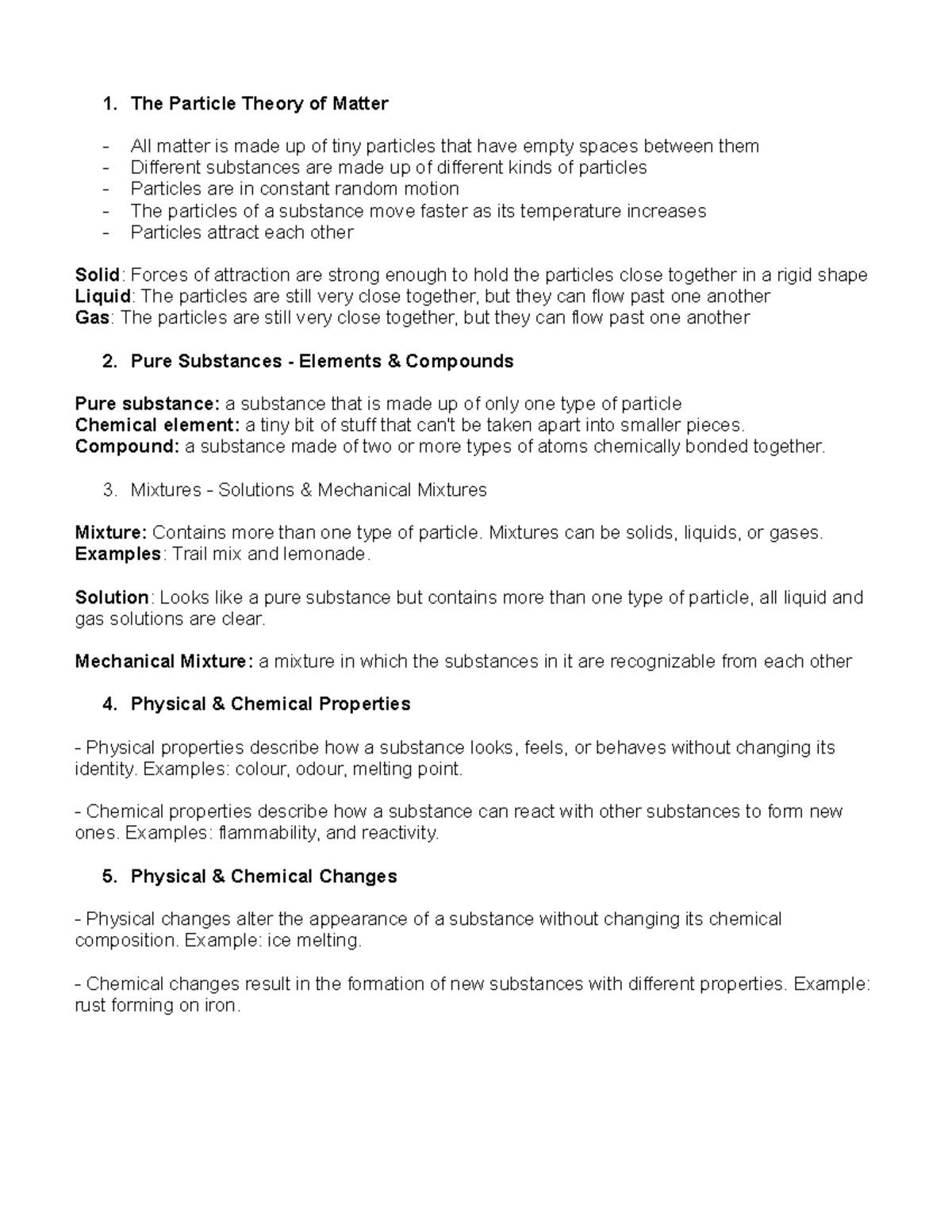 Chapter 5 Test Review - Science - The Particle Theory of Matter All ...