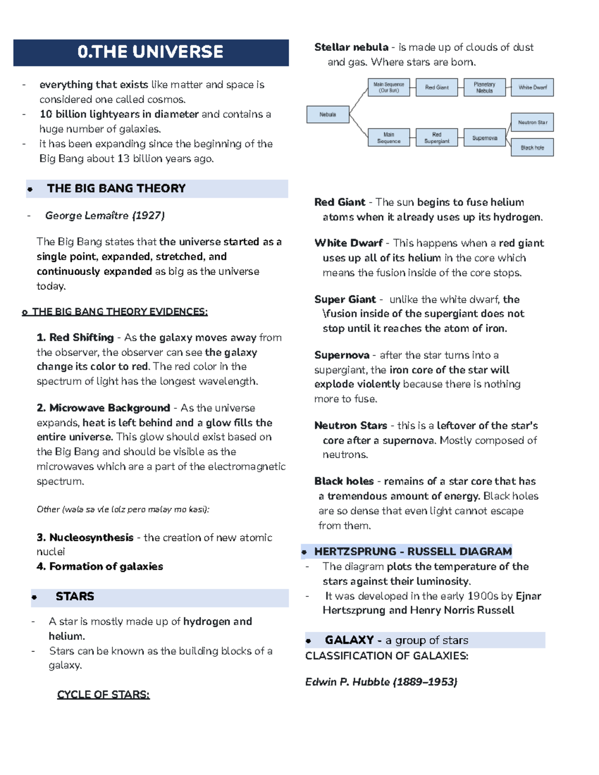 Earth SCI Midterms Reviewer - 0 UNIVERSE everything that exists like ...