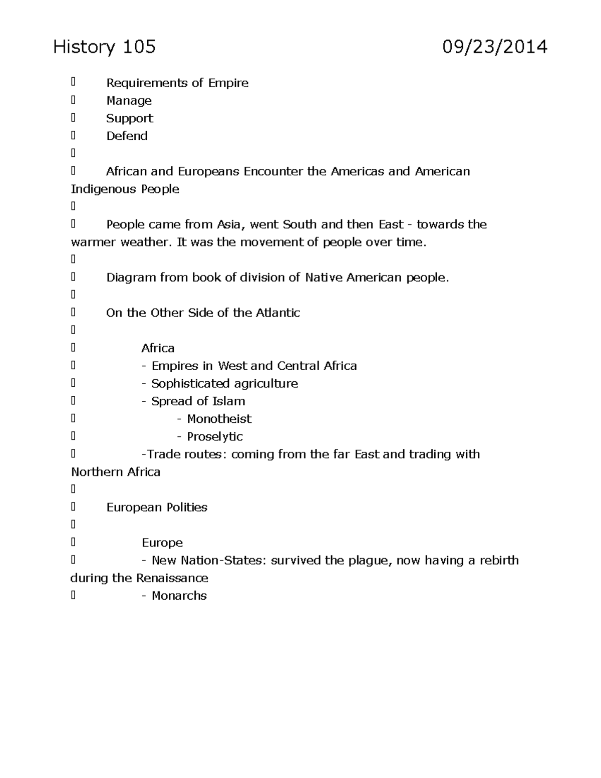 (HIST 1301) History of the United States - Lecture notes - History 105 ...