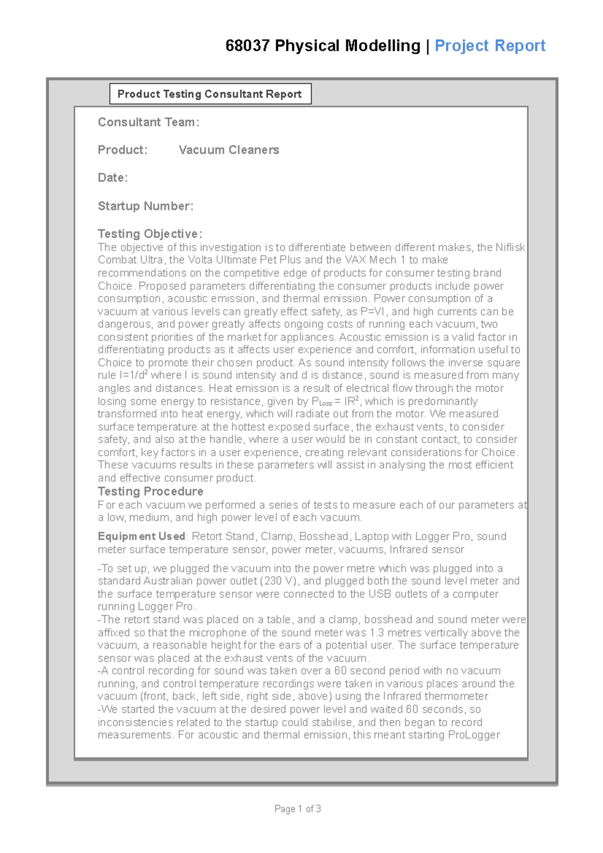 Practical Lab Report - 68037 Physical Modelling | Project Report ...