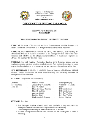 Barangay Health Board - RESEARCH - Republic of the Philippines Province ...