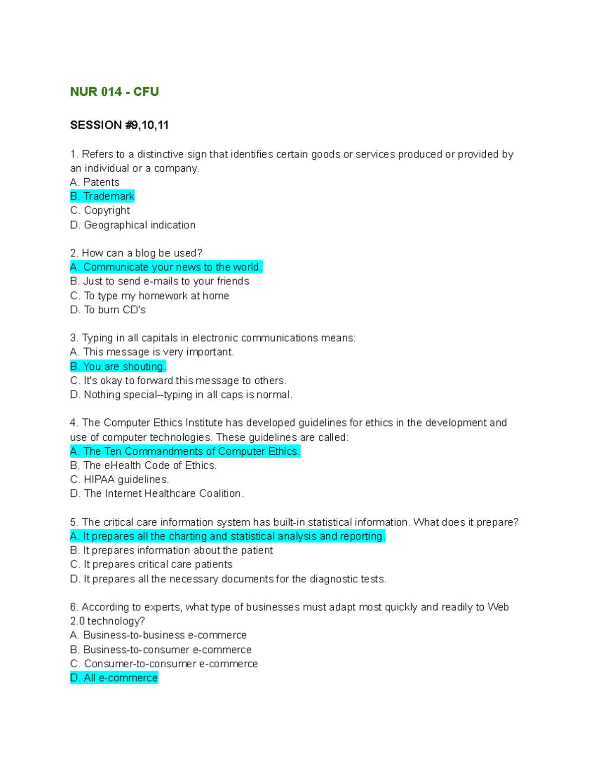 NUR-014-CFU - Rationale - NUR 014 - CFU SESSION #9,10, Refers to a ...