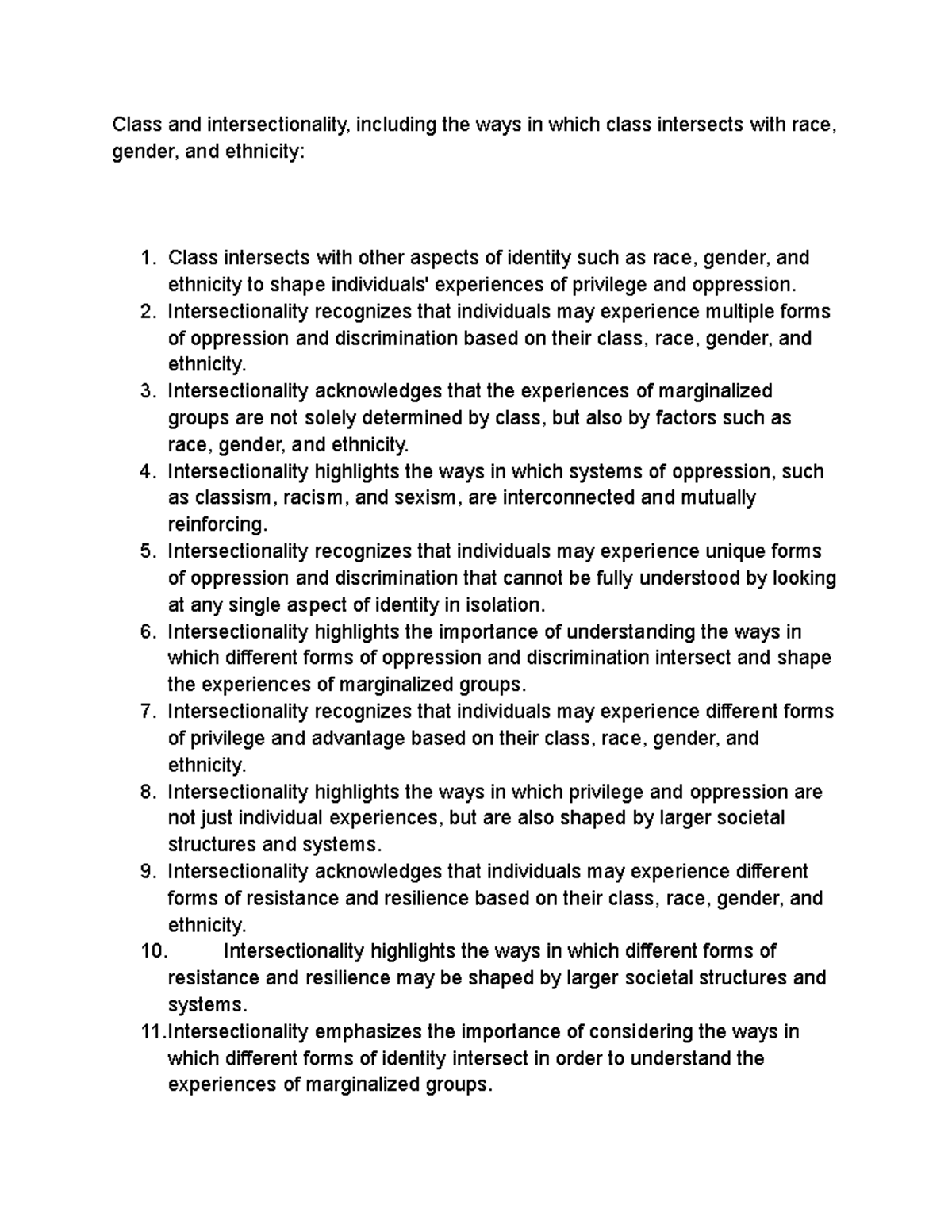 Class and intersectionality, including the ways in which class ...