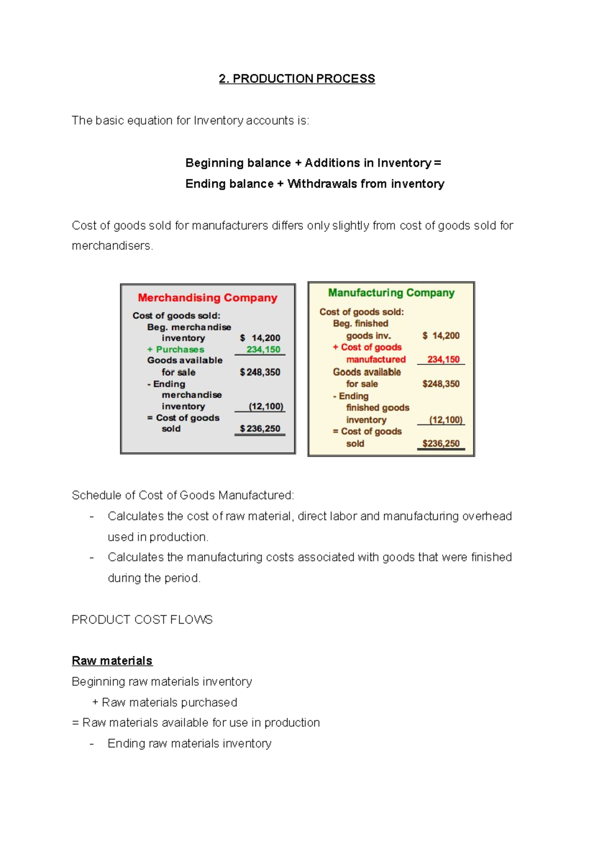 Tema 2 management accounting GEI - 2. PRODUCTION PROCESS The basic ...