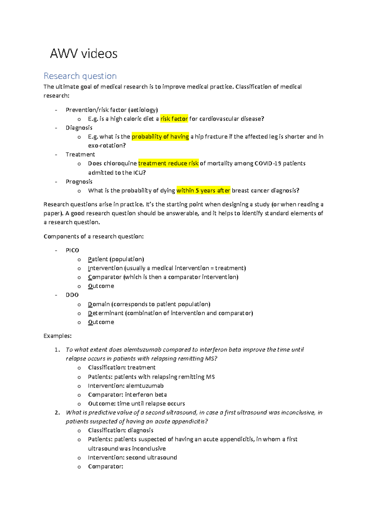 Aantekeningen Blok AWV2 - AWV videos Research question The ultimate ...